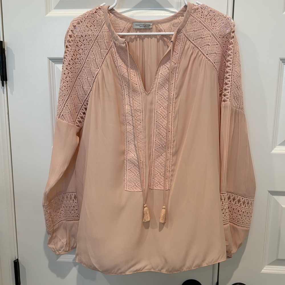 Ramy Brook Winnie Lace Panel Blouse Size Large - Gem